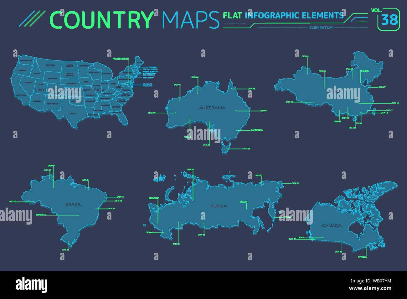 Flat vector maps collection with infographic elements Stock Vector ...