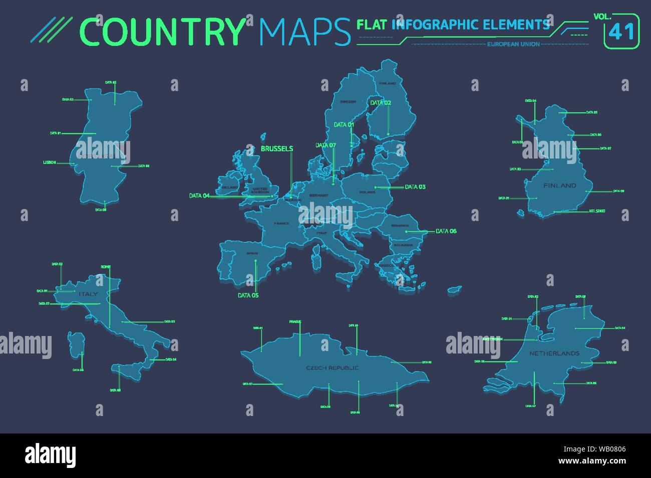 Flat vector maps collection with infographic elements Stock Vector ...