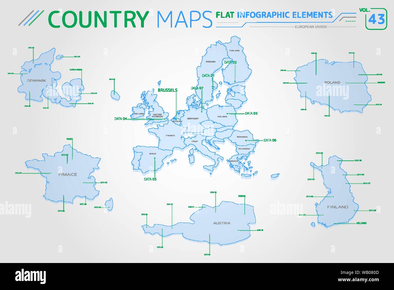 Flat vector maps collection with infographic elements Stock Vector ...