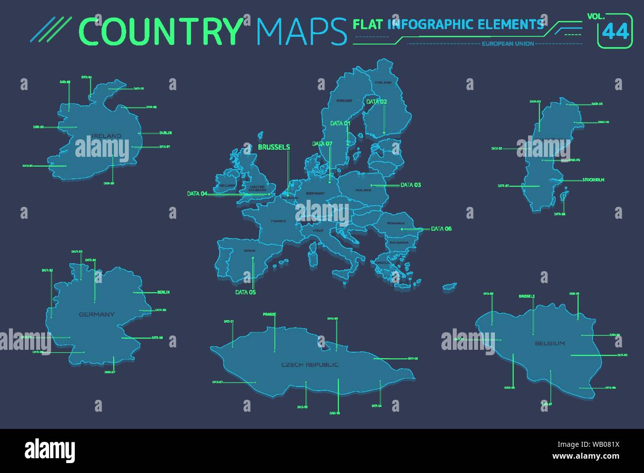 Flat vector maps collection with infographic elements Stock Vector ...
