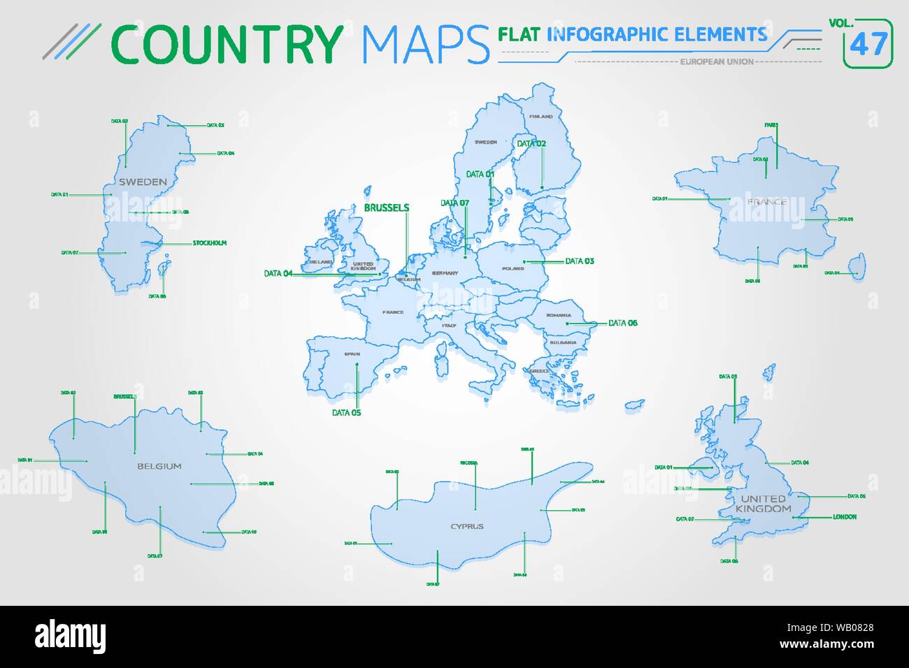 Flat vector maps collection with infographic elements Stock Vector ...