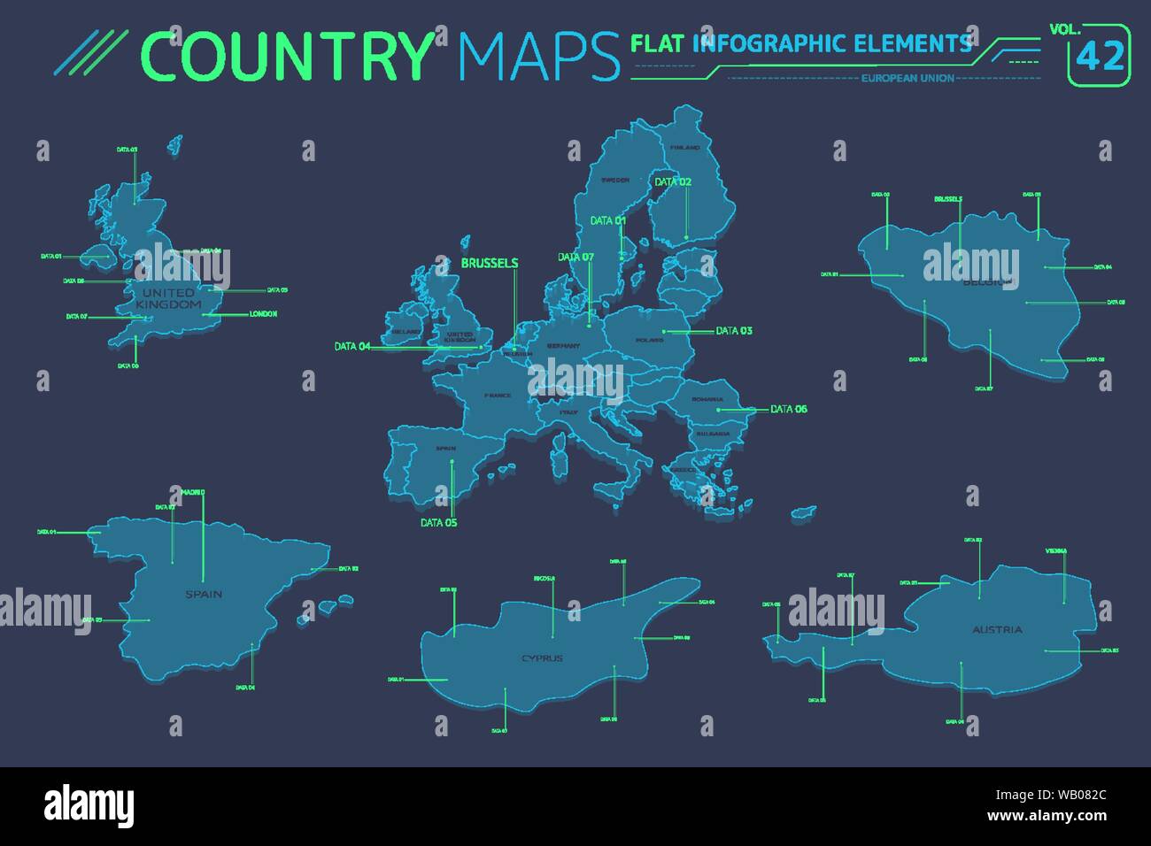 Flat vector maps collection with infographic elements Stock Vector ...