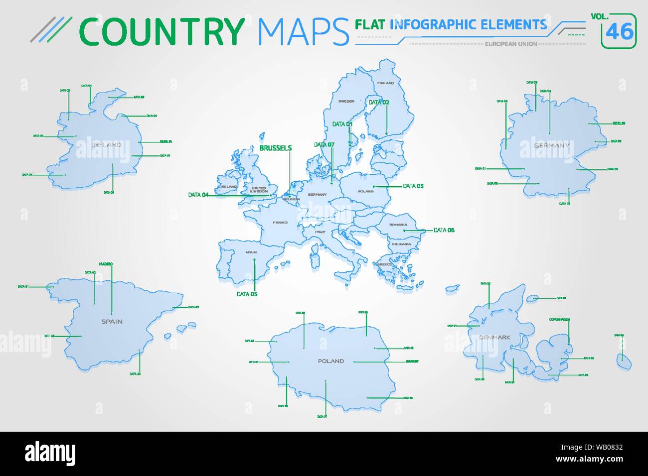 Flat vector maps collection with infographic elements Stock Vector ...