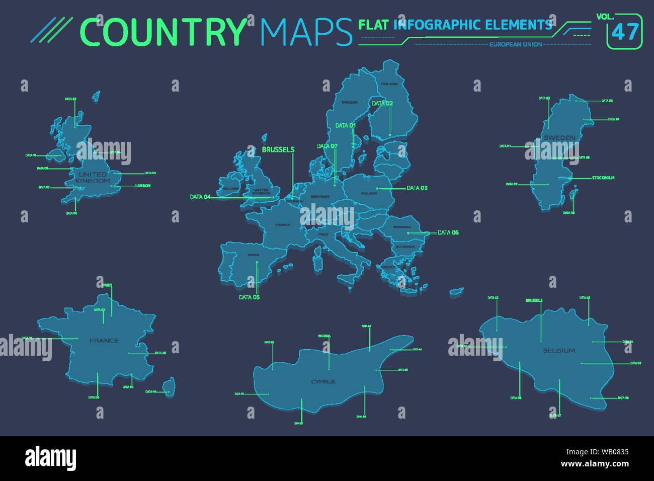 Flat vector maps collection with infographic elements Stock Vector ...