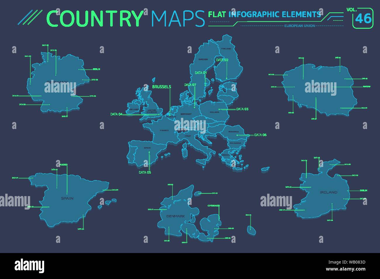 Flat vector maps collection with infographic elements Stock Vector ...