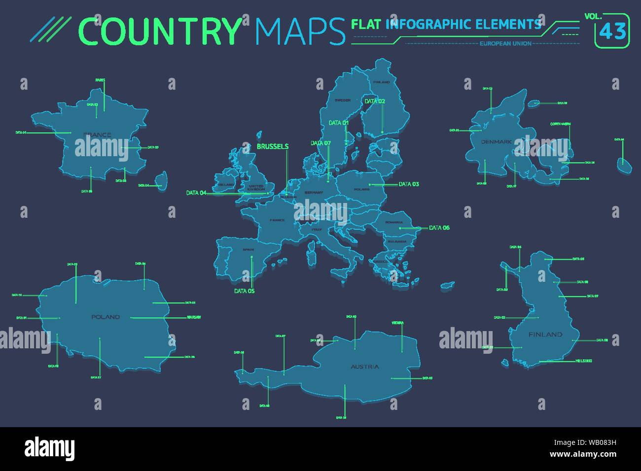 Flat vector maps collection with infographic elements Stock Vector ...
