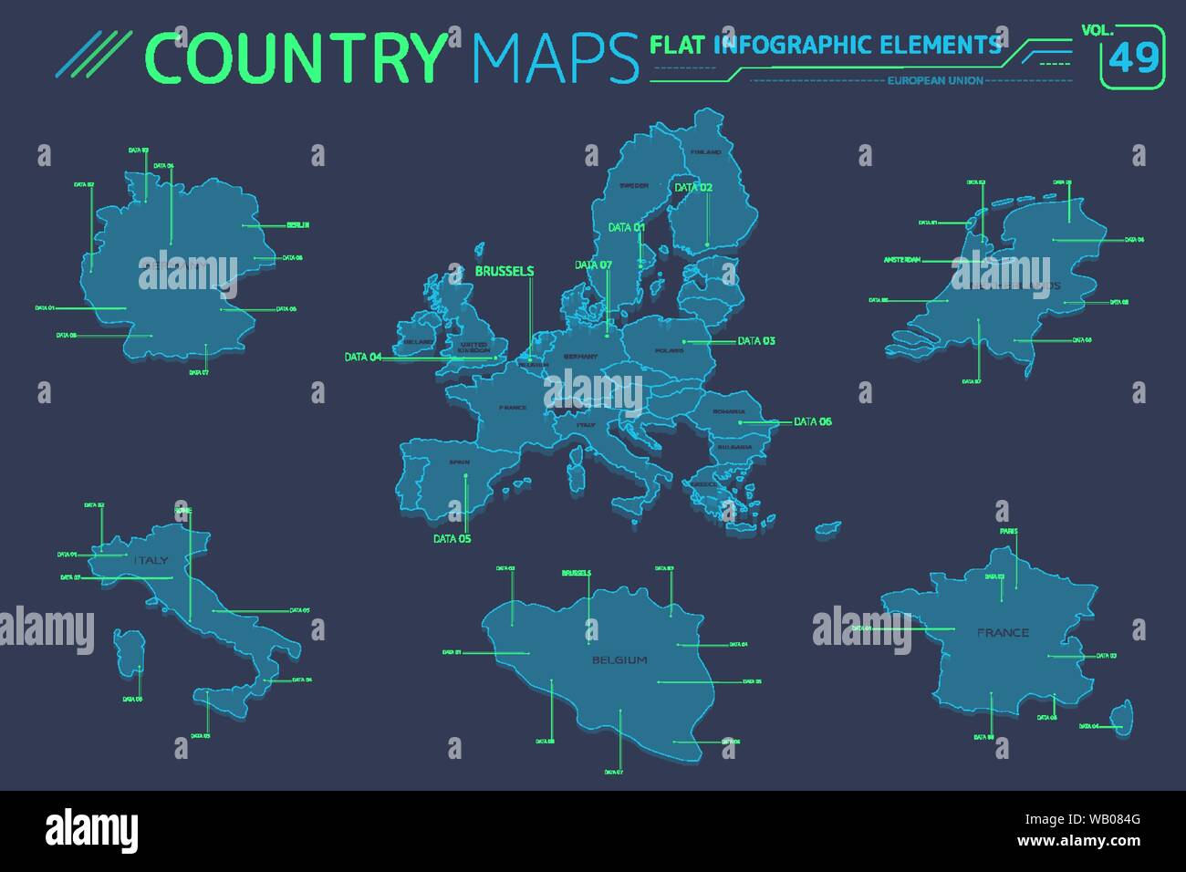 Flat vector maps collection with infographic elements Stock Vector ...