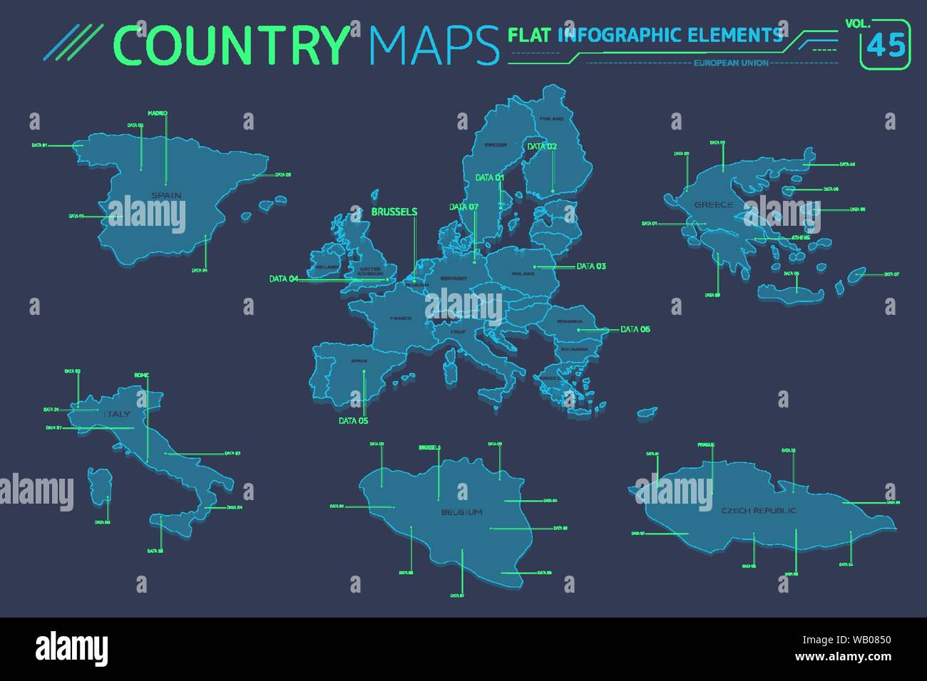 Flat vector maps collection with infographic elements Stock Vector ...
