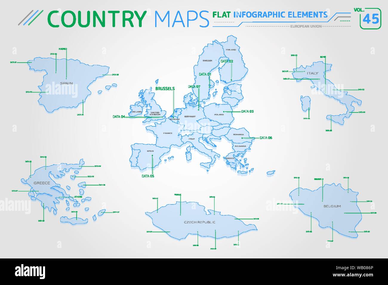 Flat vector maps collection with infographic elements Stock Vector ...