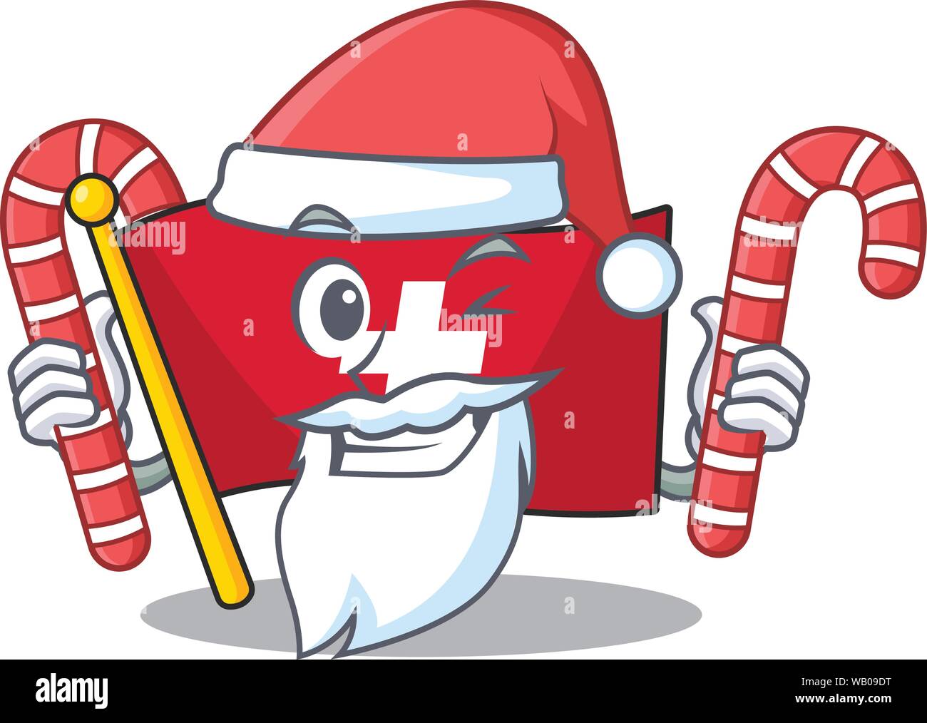 Santa with candy switzerland flag sticks to cartoon wall Stock Vector ...
