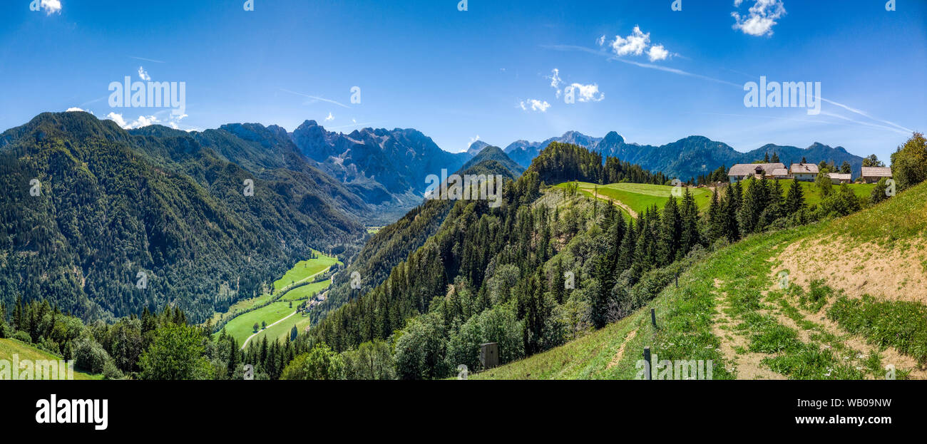 Sunny summer landscape with Solcava panoramic road, Logarska Dolina ...