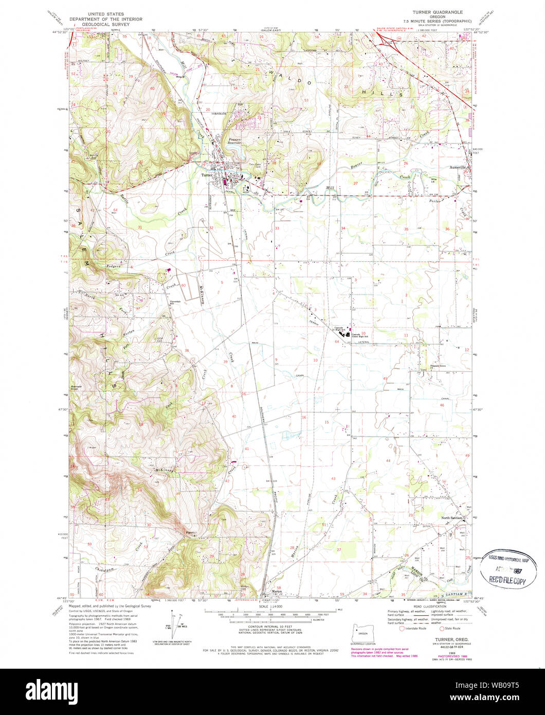 USGS Topo Map Oregon Turner 281908 1969 24000 Restoration Stock Photo ...