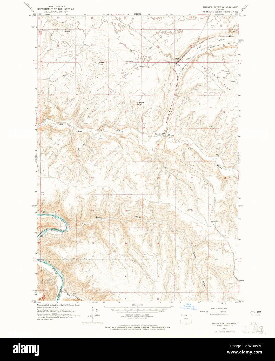 USGS Topo Map Oregon Turner Butte 281900 1964 24000 Restoration Stock ...