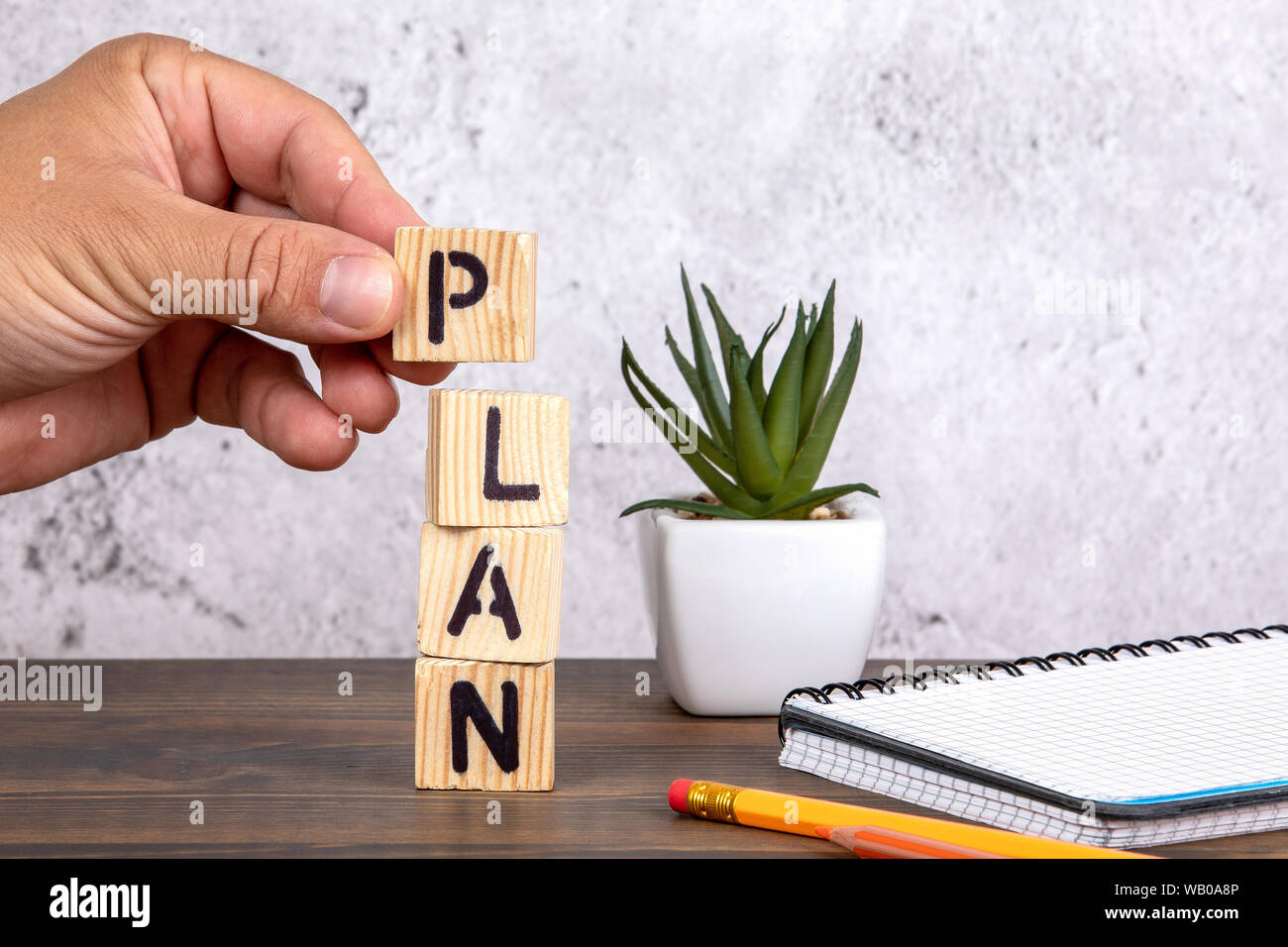 Plan. Business, Success and Creativity concept. Wooden letters and ...