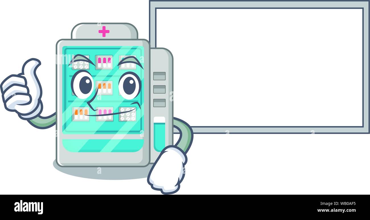 Thumbs up with board medicines vending machine on the cartoon Stock ...