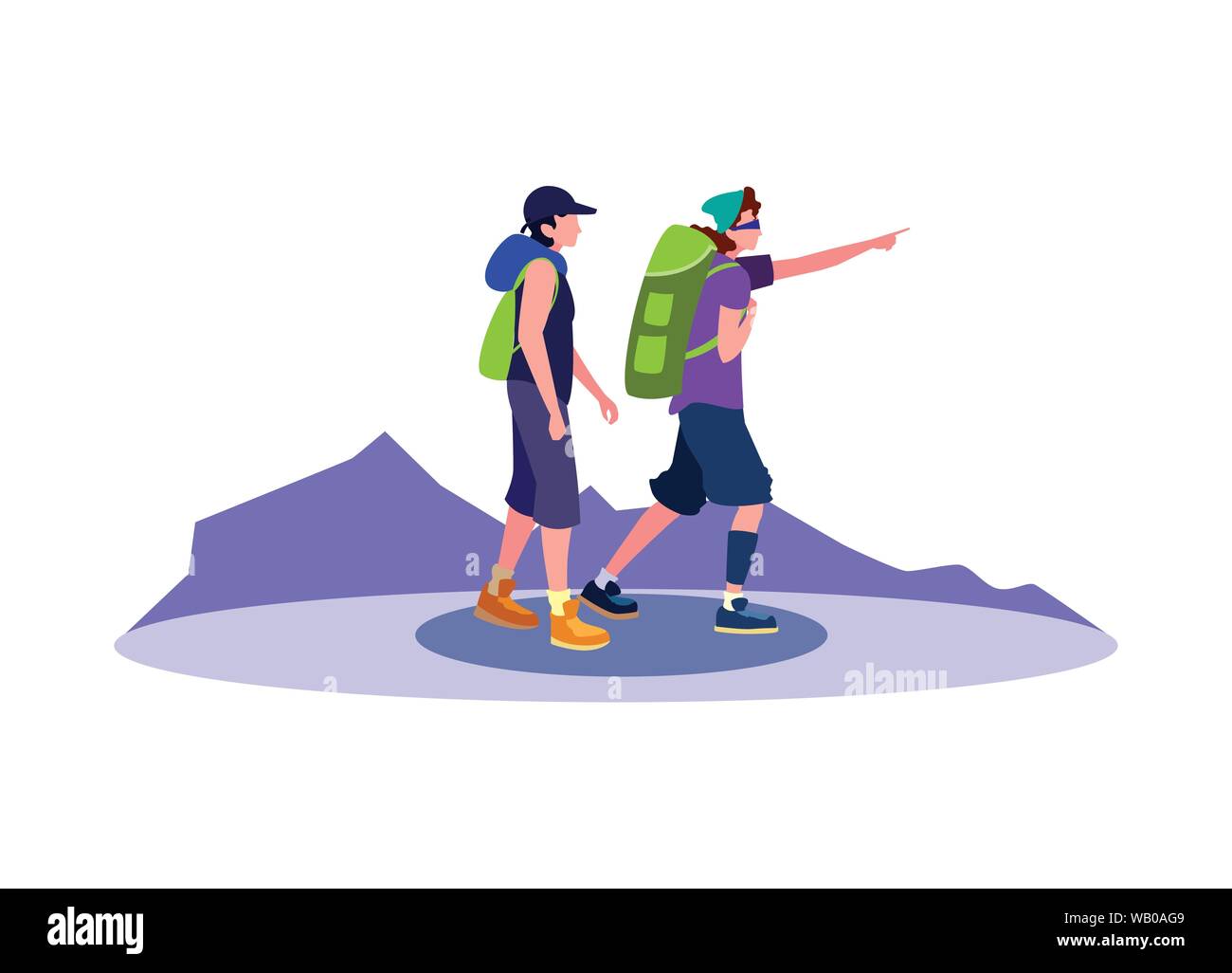 young men backpacker in mountain landscape vector illustration Stock ...