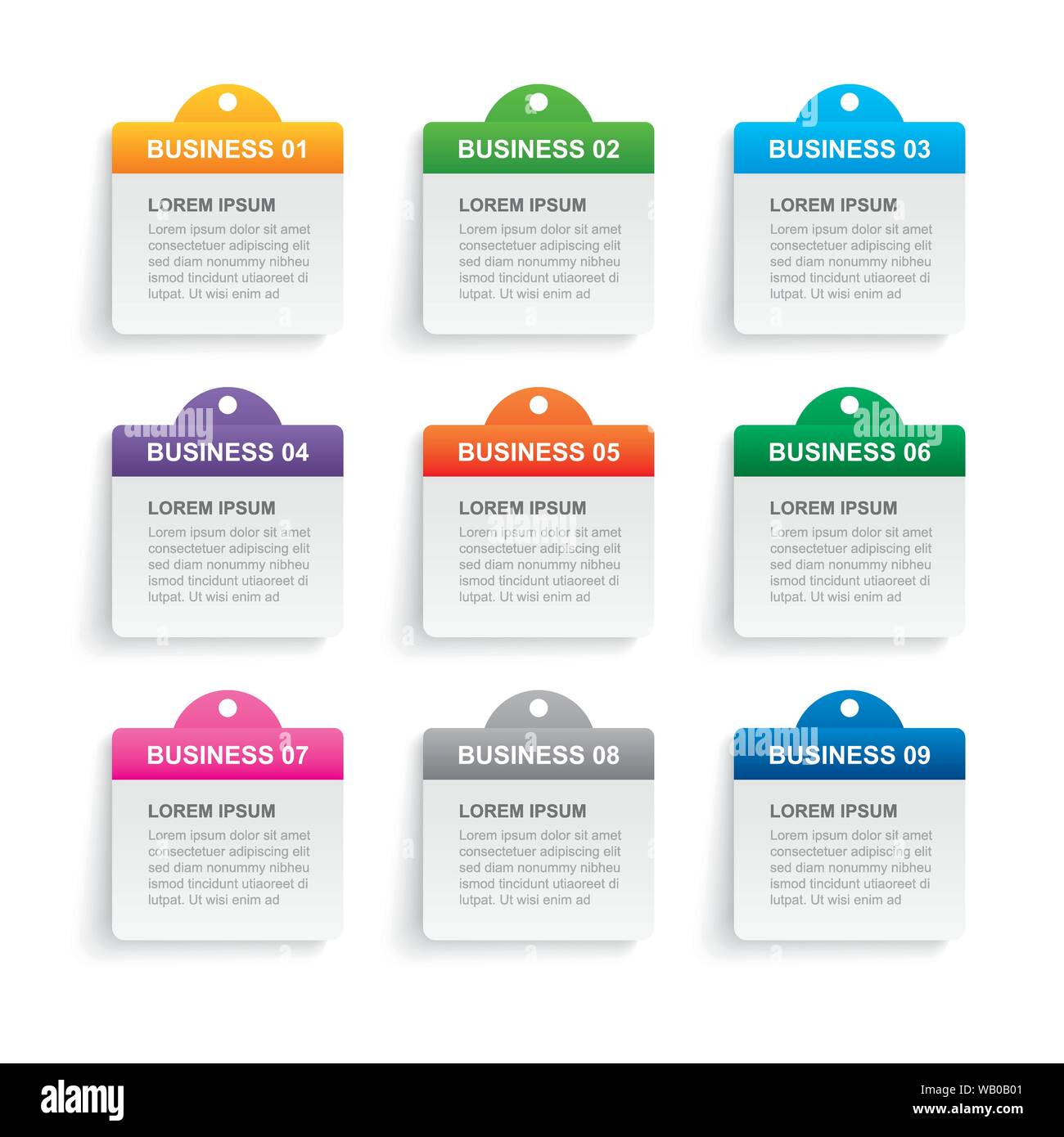 Infographics rectangle paper index with 9 data template. Vector ...