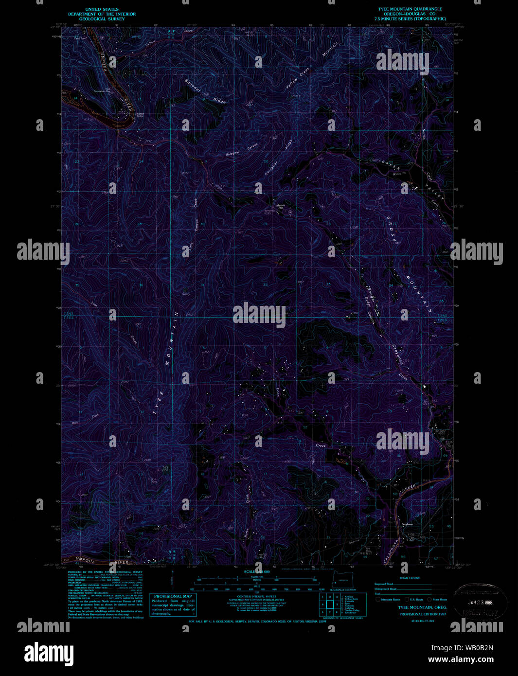 USGS Topo Map Oregon Tyee Mountain 281918 1987 24000 Inverted ...
