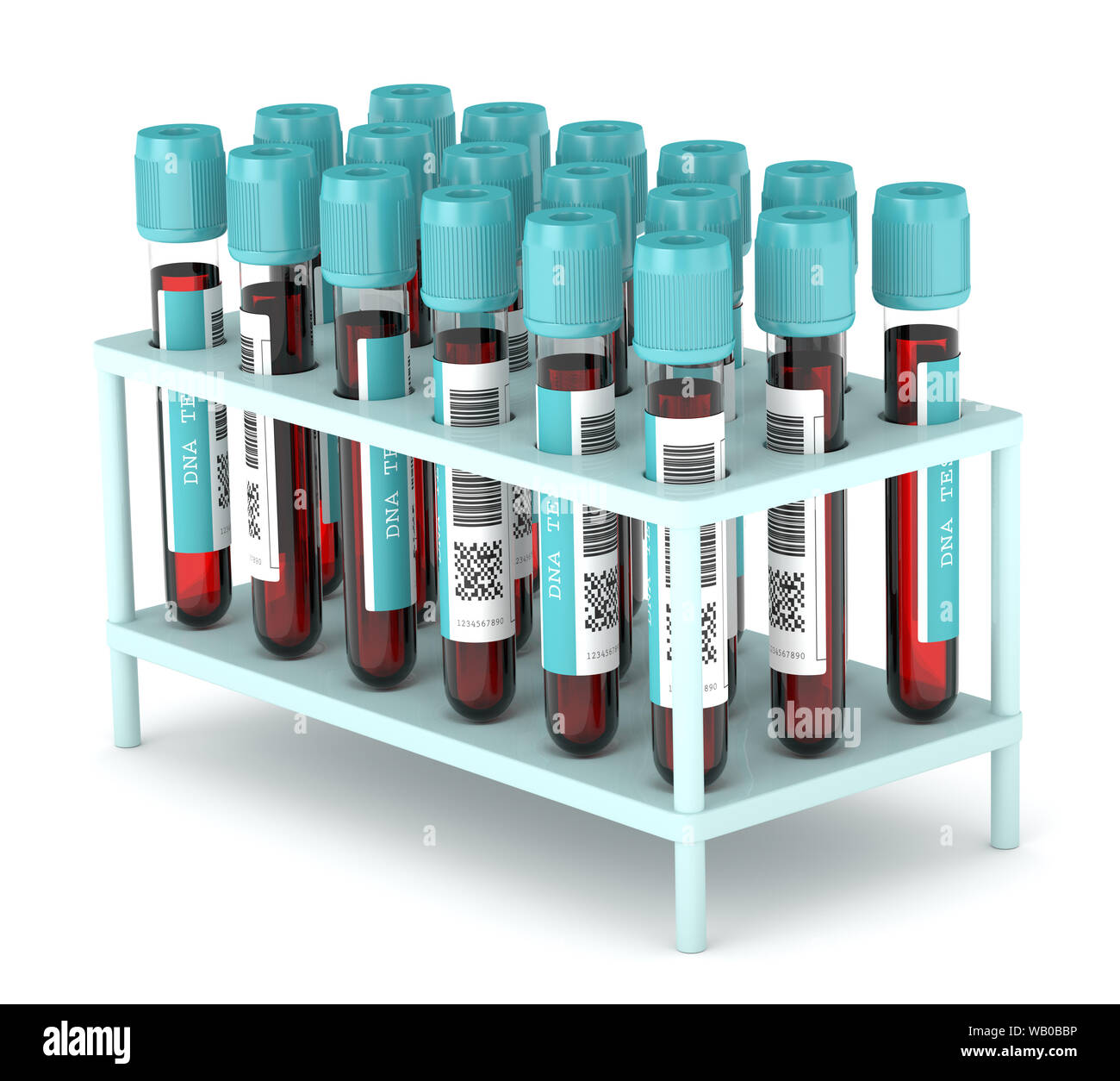 3d render of DNA test tubes in container isolated over white background ...