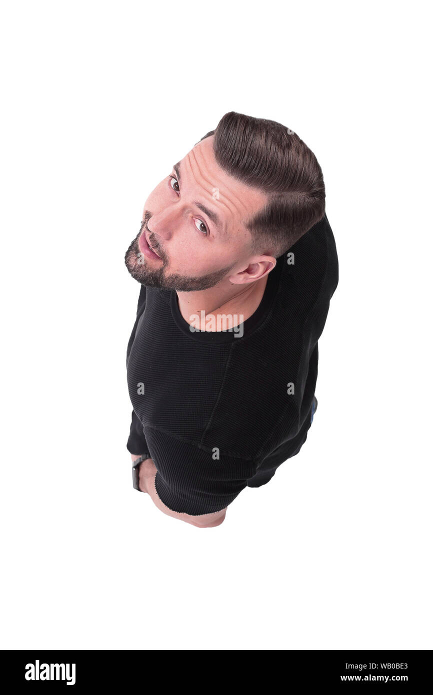 top view. beautiful young man looking at the camera Stock Photo - Alamy