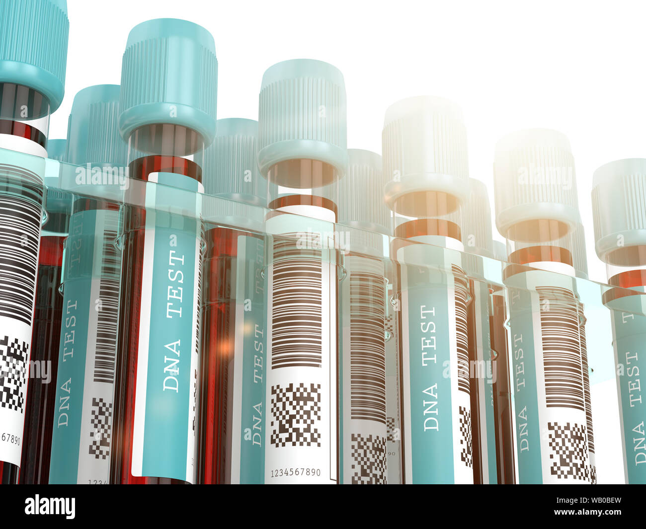3d render of DNA test tubes in container isolated over white background ...