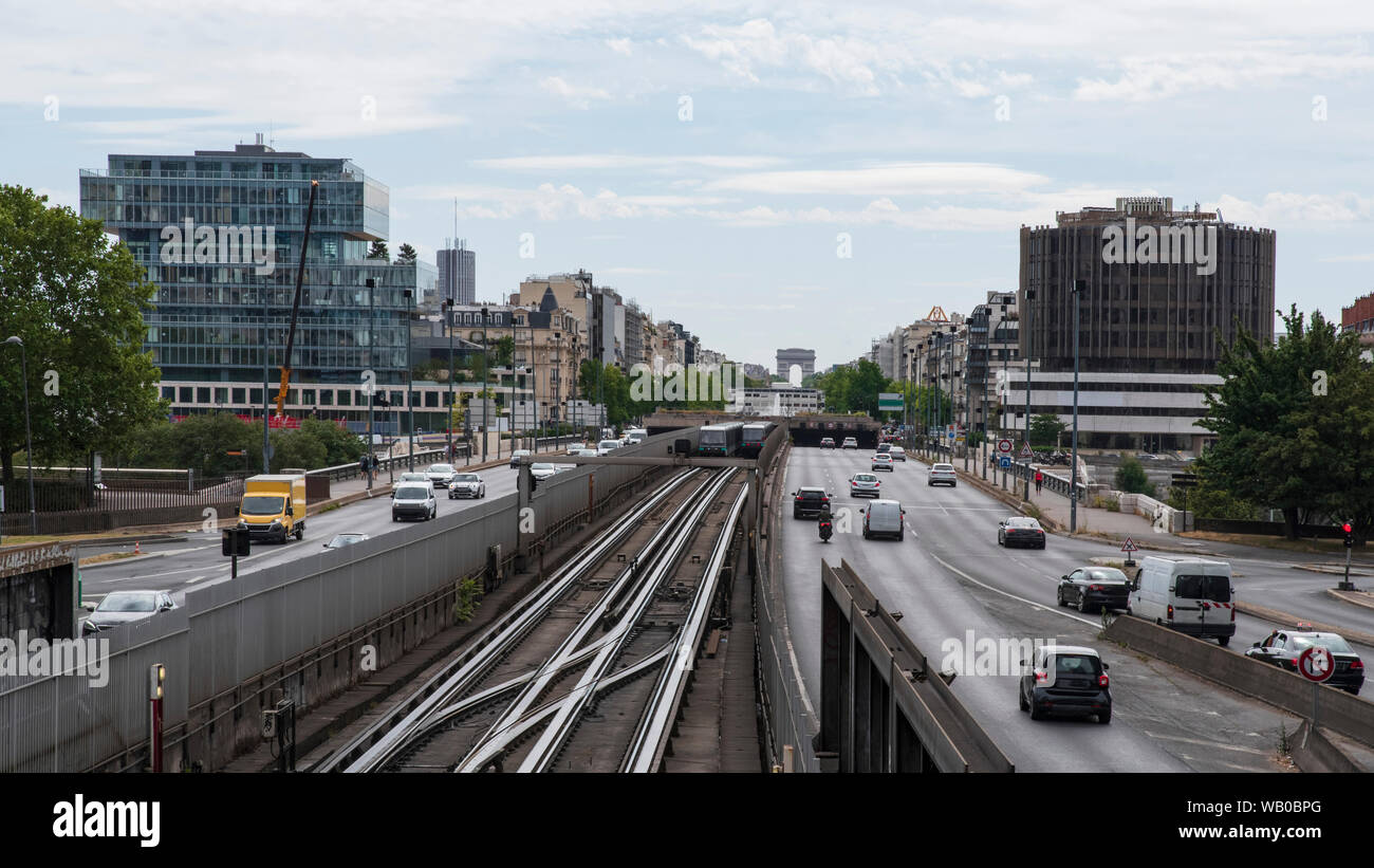 Urban area with buildings and transport, car and metro Stock Photo - Alamy