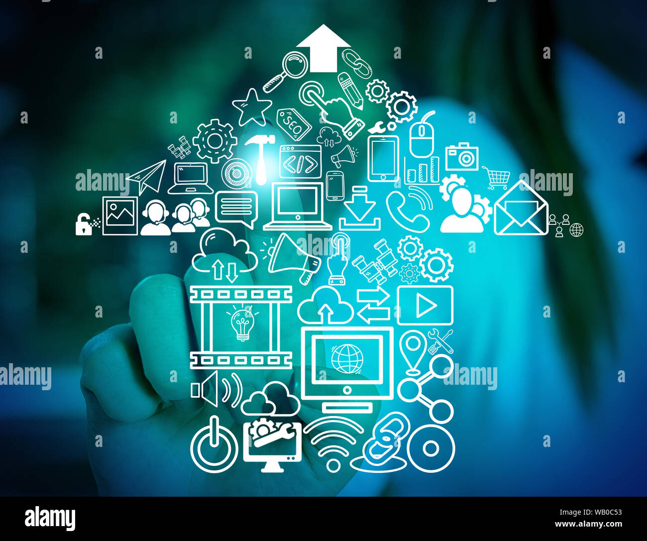 Woman wear formal work suit presenting presentation using smart device ...