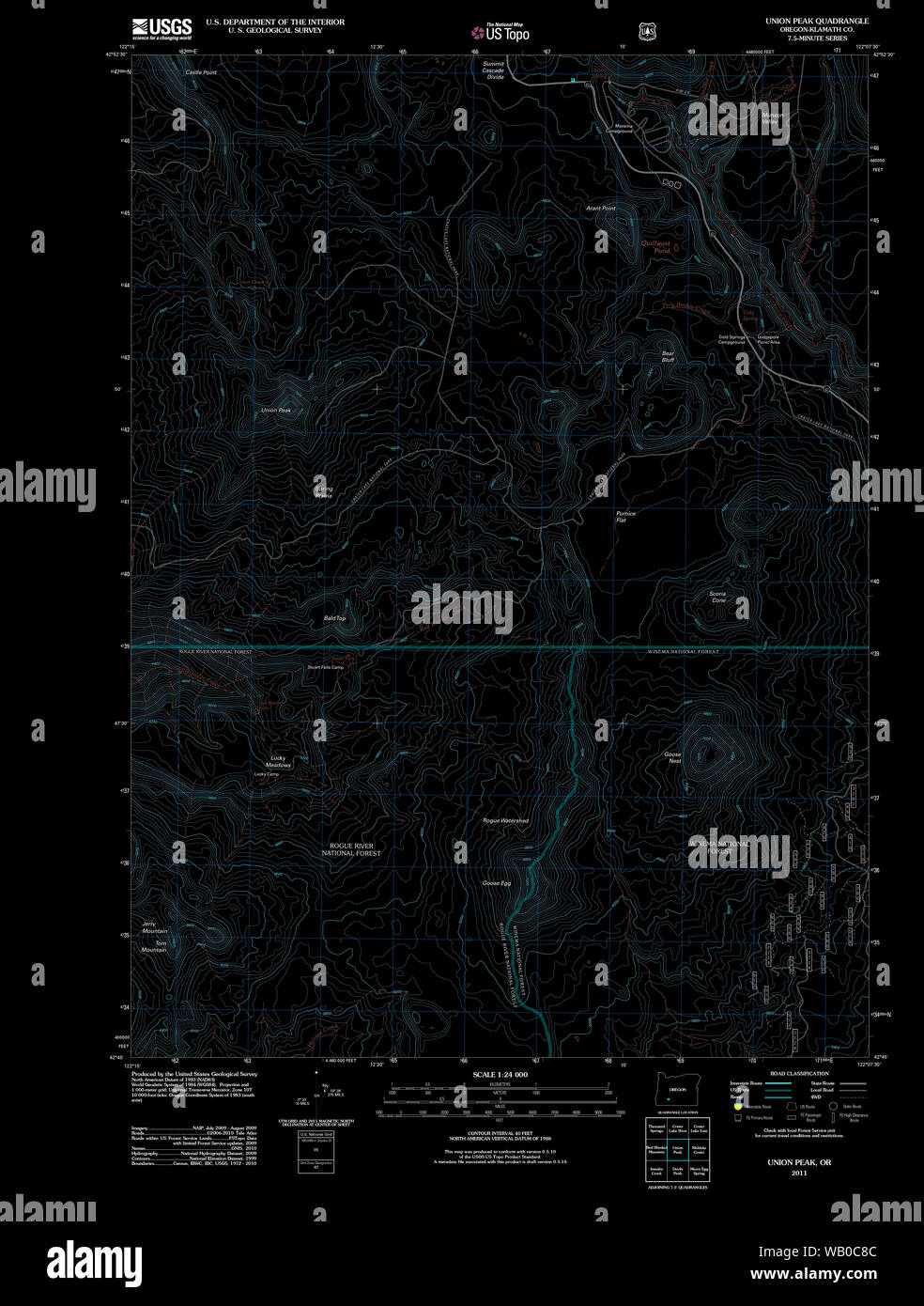 USGS Topo Map Oregon Union Peak 20110715 TM Inverted Restoration Stock ...
