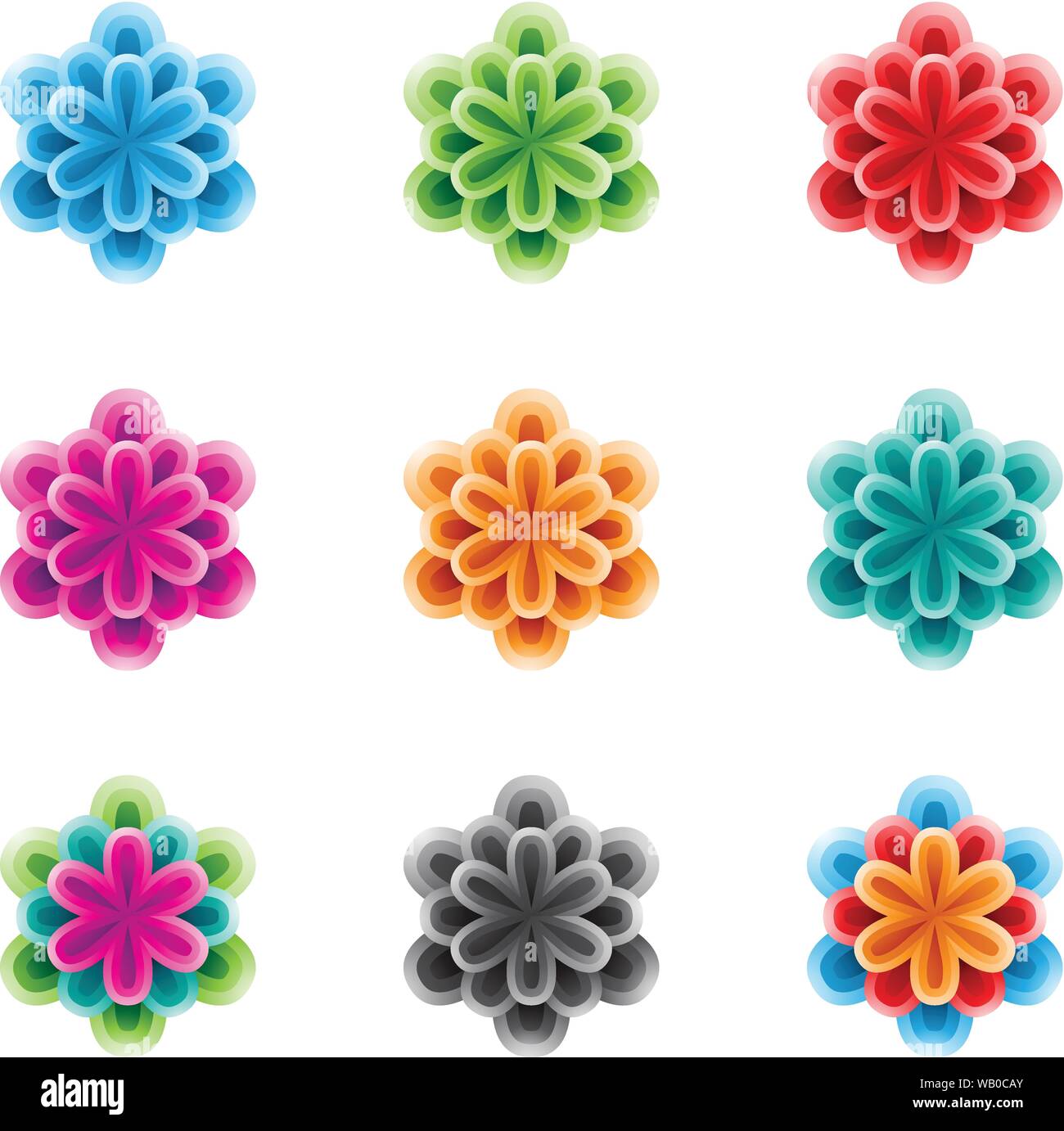 Vector Illustration of Bright Colorful Flowers with 3 Layers isolated ...