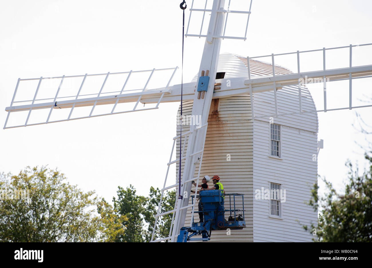 New sails are fitted to Saxtead Green Post Mill near Framlingham ...
