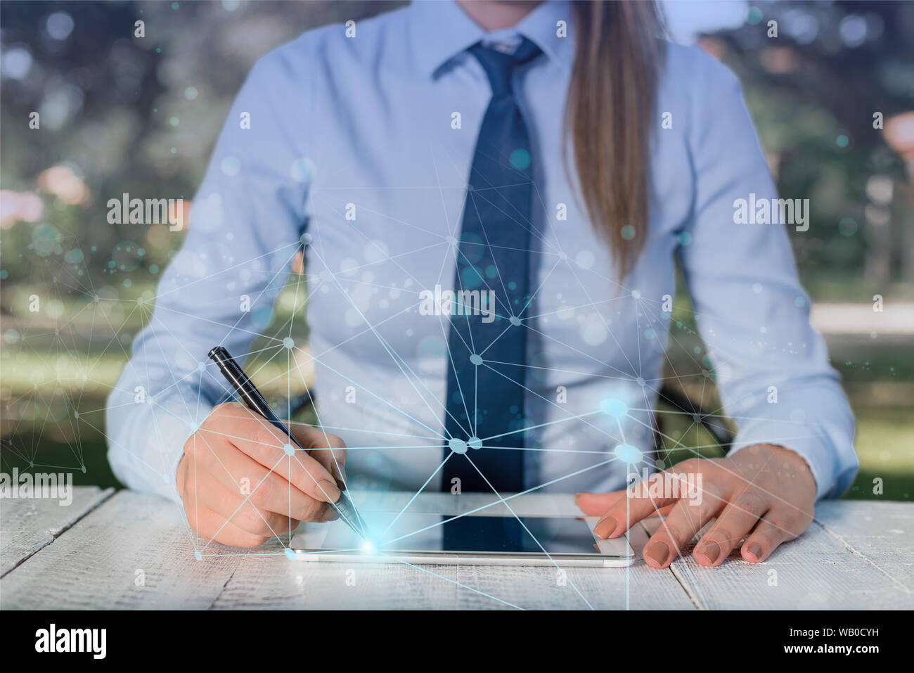 Female human wear formal work suit presenting presentation use smart ...