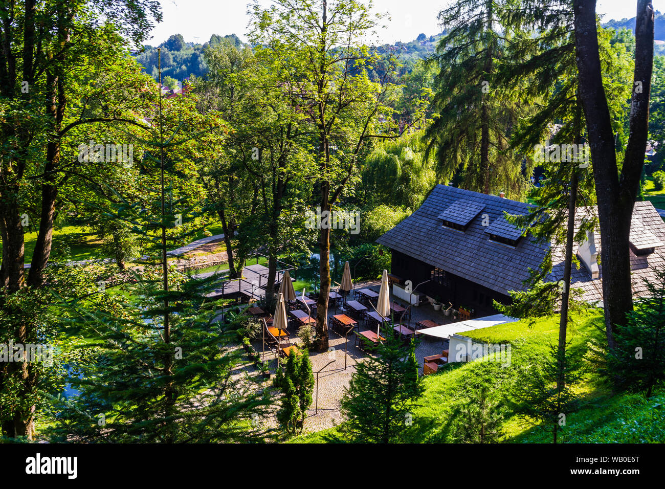 Bran, Romania – 2019. Bran Castle restaurant and alleys. Legendary ...