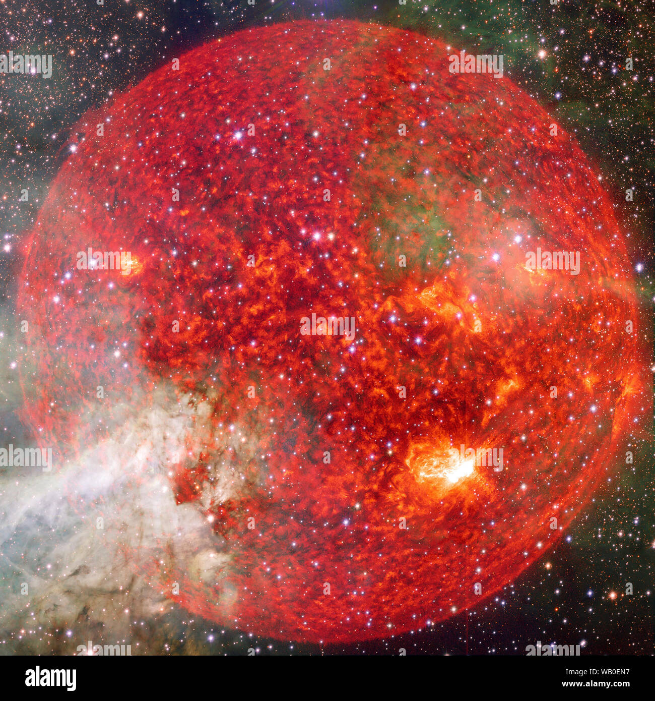 Extremely hot star. Flaring of Sun. Beauty of endless universe ...