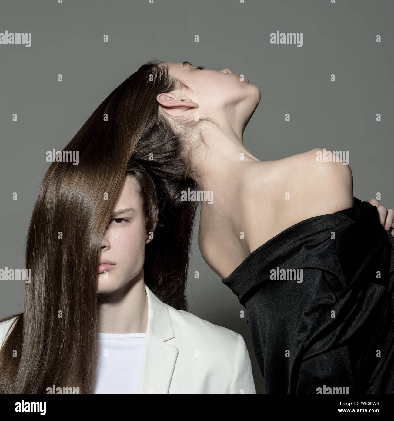 Man and woman. perfect hair. Hair style and skincare. Beauty and ...