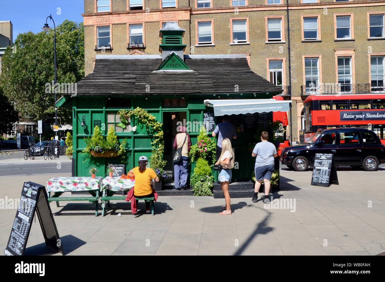 traditional taxi drivers wooden cafe in russell square london Stock ...