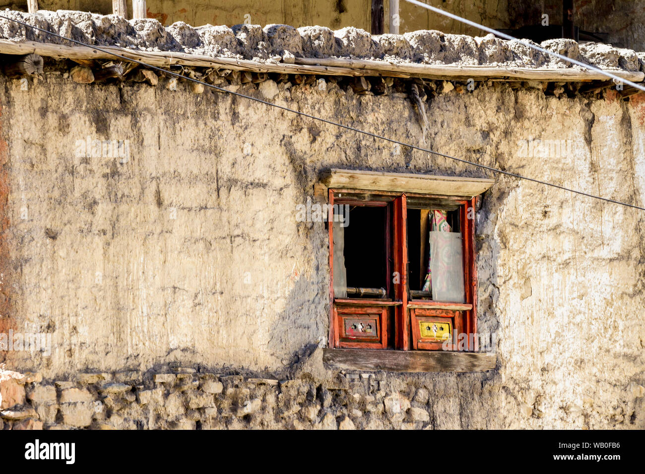 Old traditional wooden window a in small local village in Nepal ...