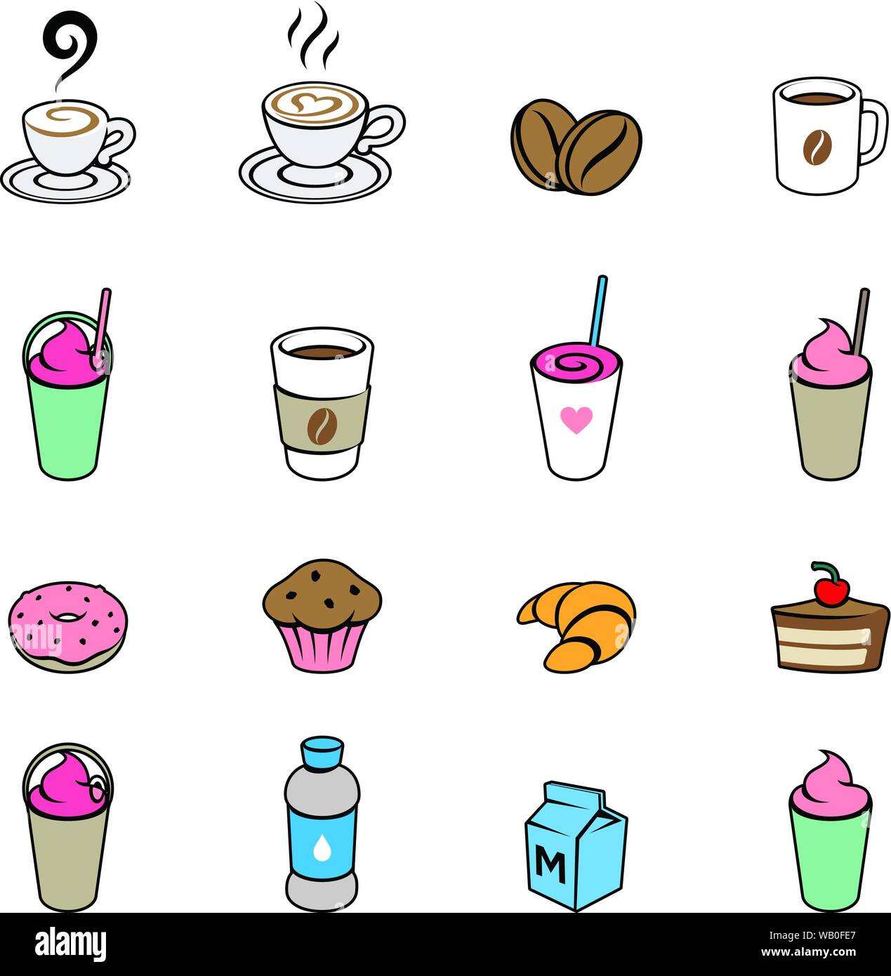 Vector Illustration of Coffee and Breakfast Icons on a White Background ...