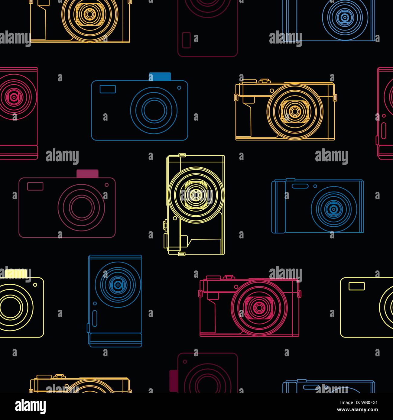 Colorful neon photo cameras vector seamless pattern Stock Vector Image ...