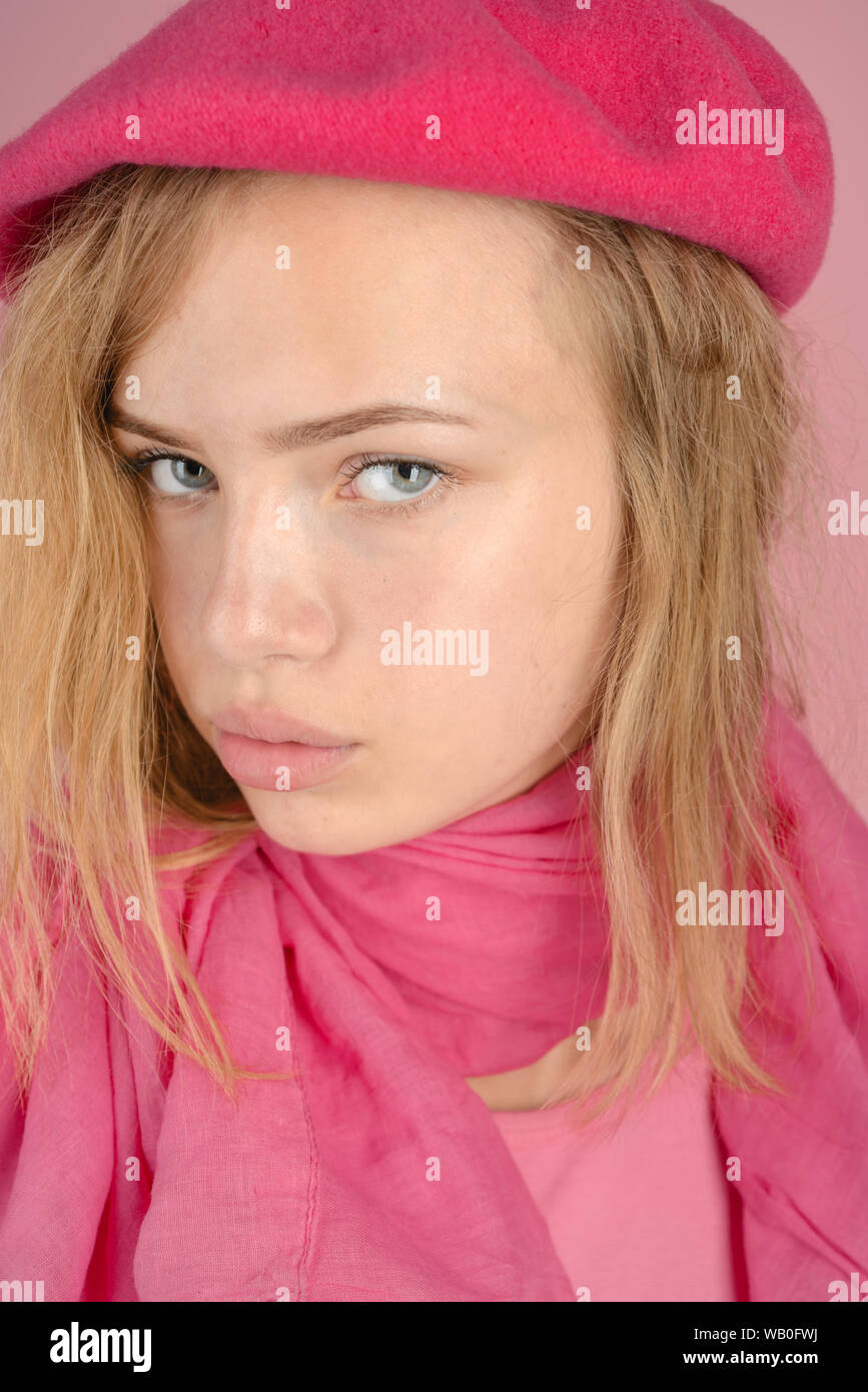 All the charm of the retro. French style girl. Fashion model look ...