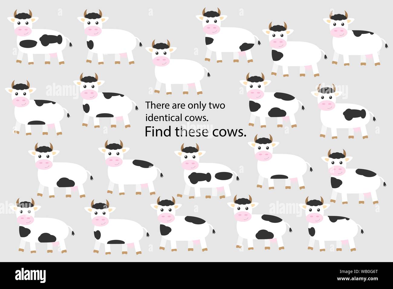 Find two identical cows, education puzzle game for children, preschool ...