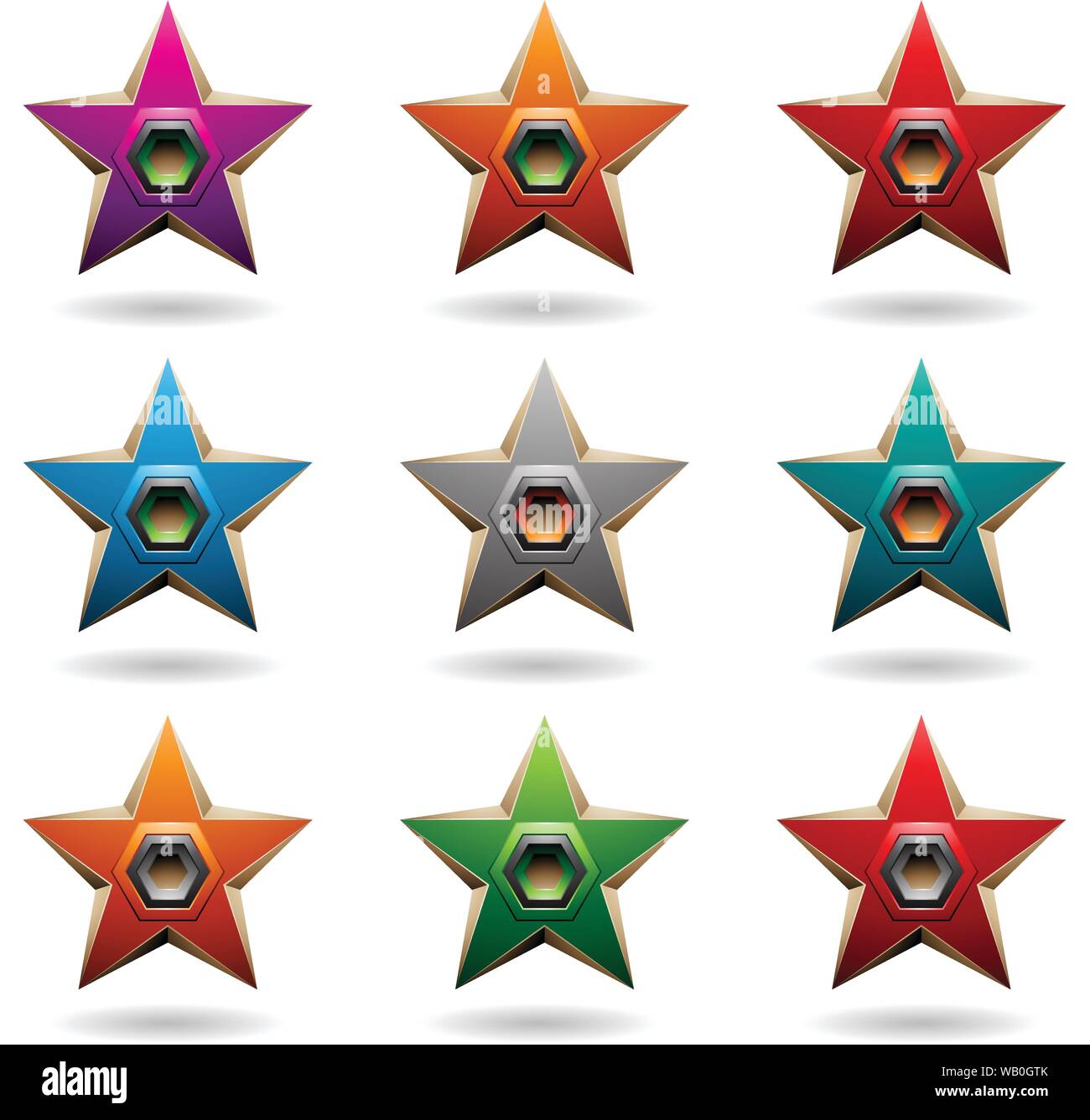 Vector Illustration of Colorful Embossed Stars with Hexagon Shaped ...