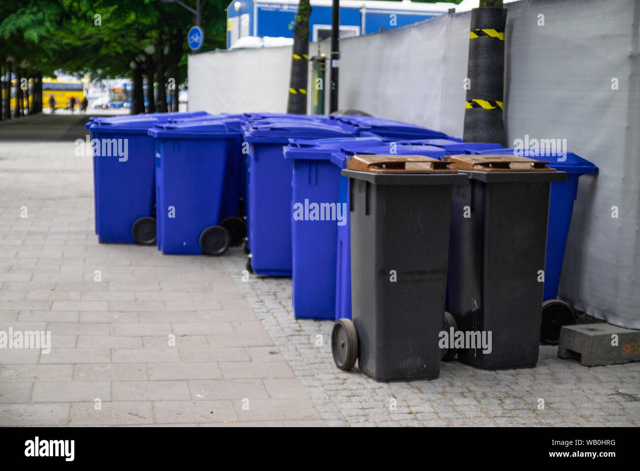 Urban litter bins. Black street bins for separate waste collection ...