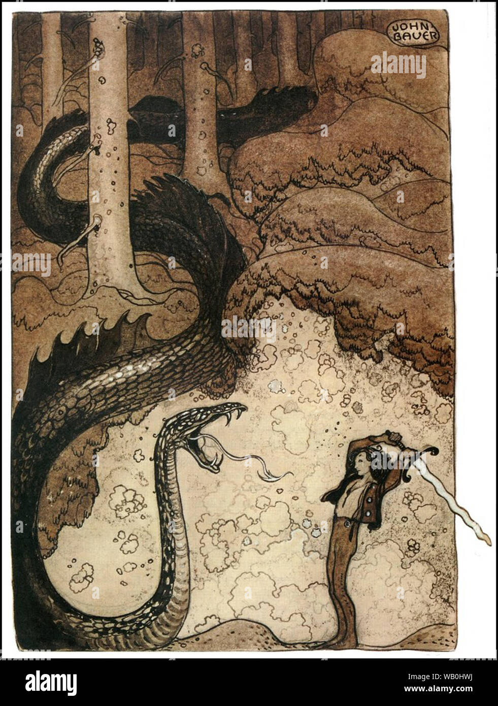 mythological serpent beast illustration art Stock Photo - Alamy