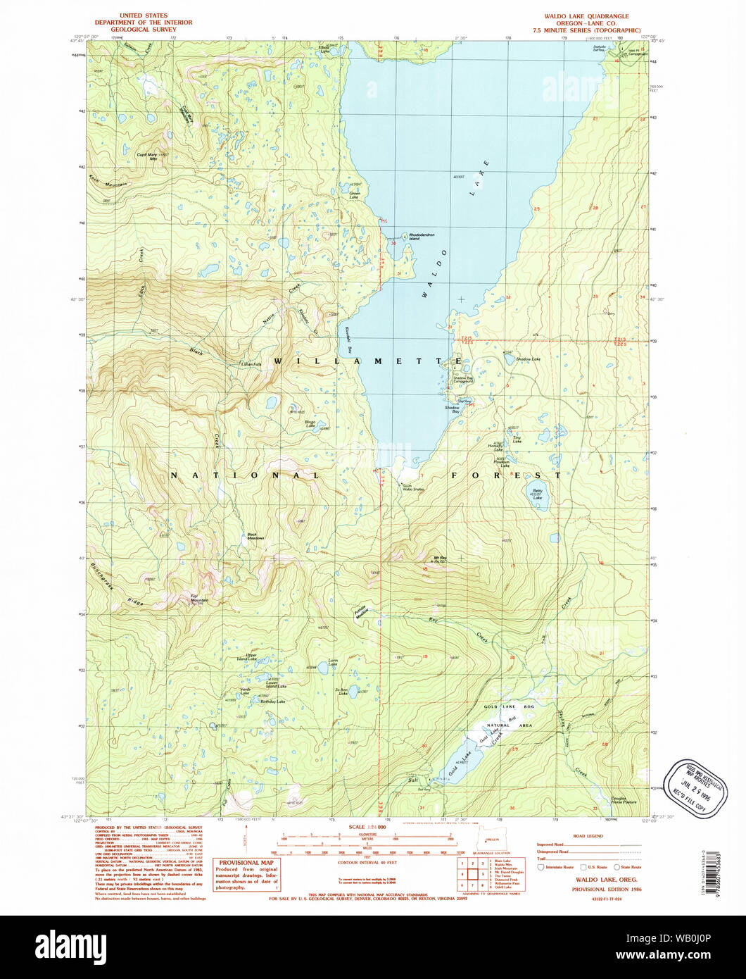 USGS Topo Map Oregon Waldo Lake 281982 1986 24000 Restoration Stock ...