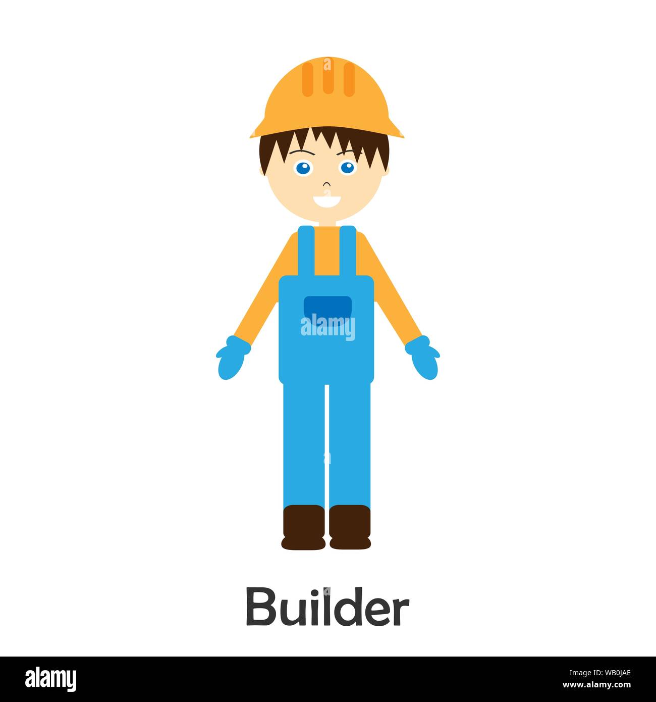 Builder in cartoon style, construction card for kid, preschool activity ...