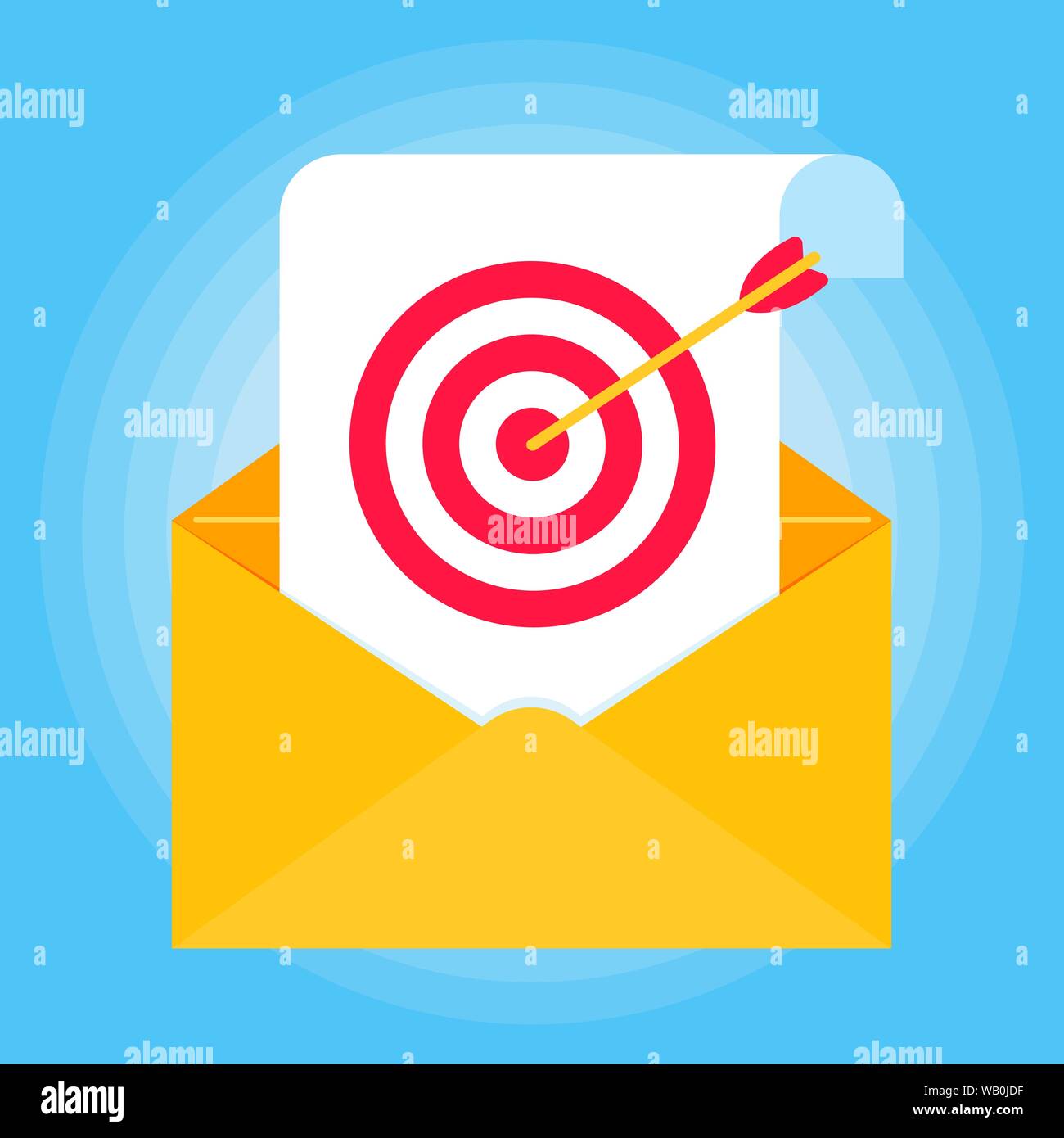 Open envelope with document paper sheet page, target icon sign vector ...