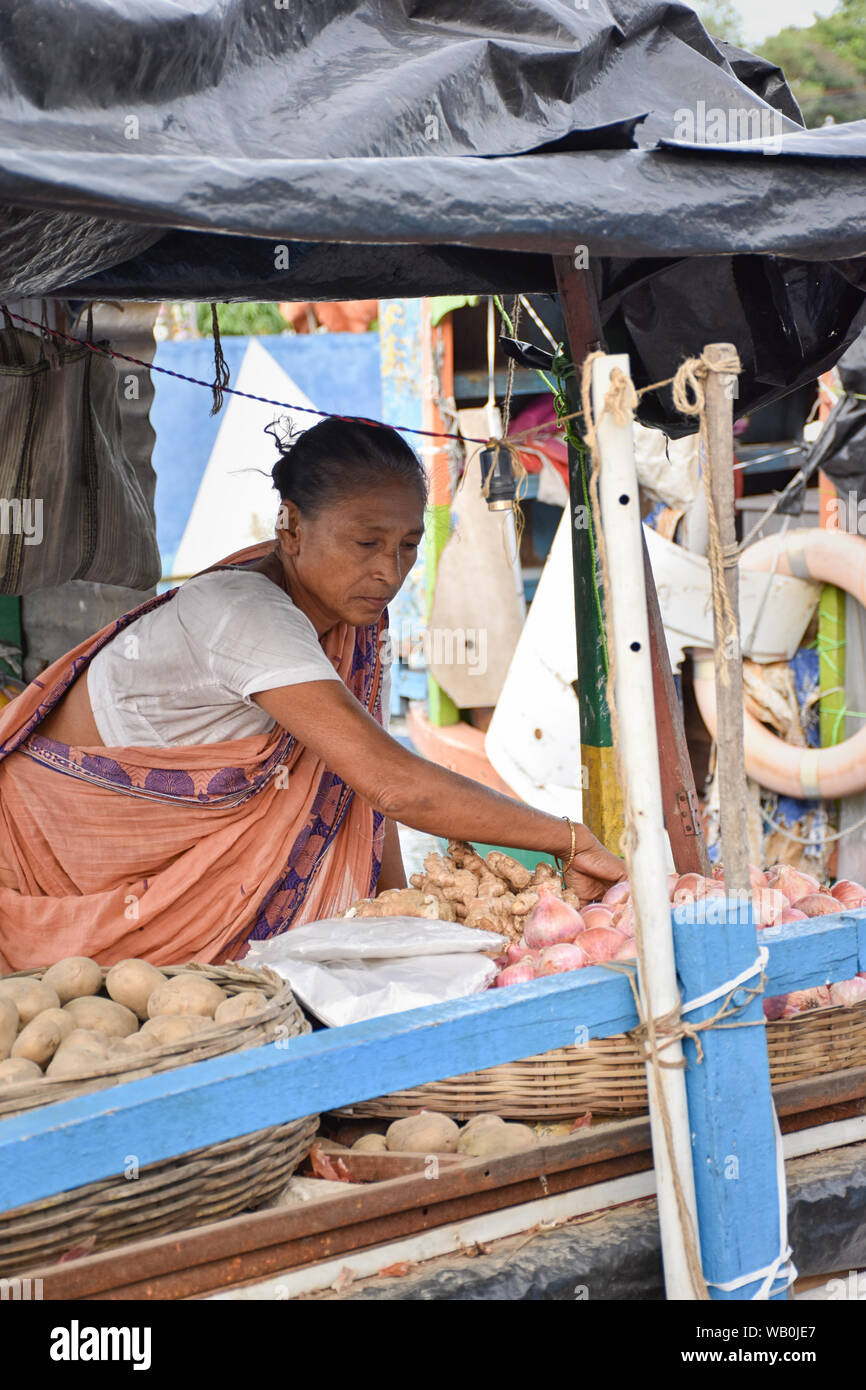Kolkata, India-July 27,2019: Shopkeeper selling goods at Patuli ...