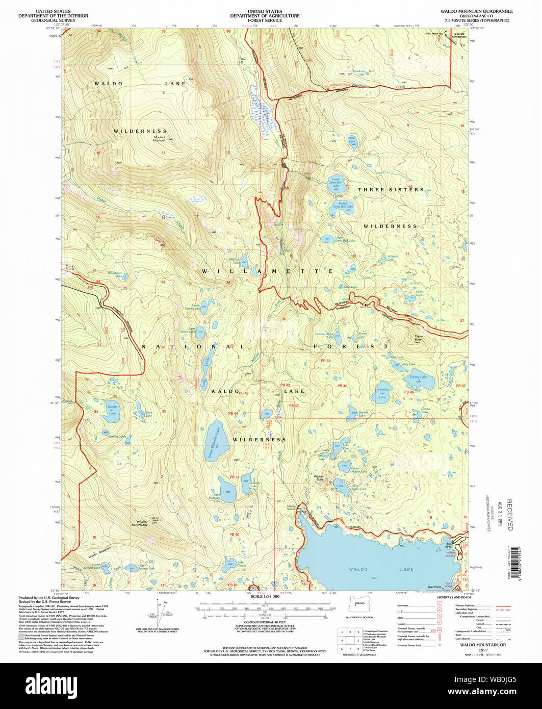 USGS Topo Map Oregon Waldo Mountain 281986 1997 24000 Restoration Stock ...