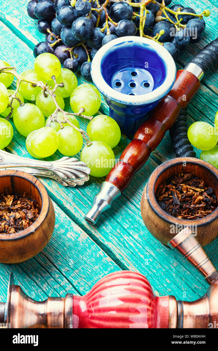 Tobacco shisha with grapes flavor.Nargile with grapes.Turkish fruit ...