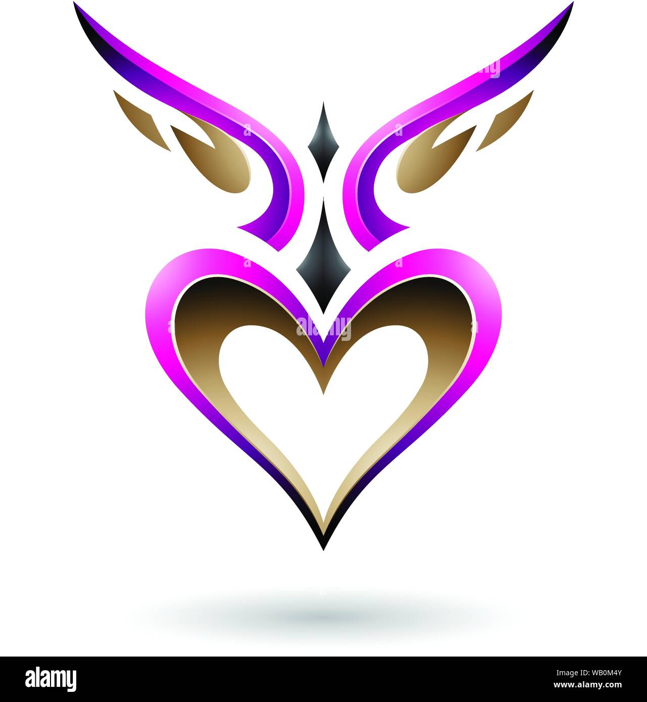 Vector Illustration of Magenta Bird Like Winged Heart with a Shadow ...